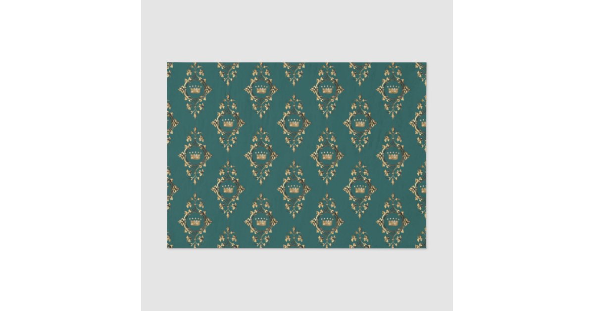 Vintage Teal and Gold Heraldic Princess Pattern Tissue Paper | Zazzle