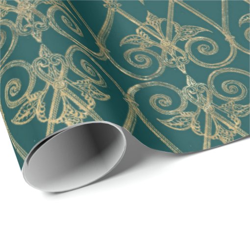 Vintage Teal and Gold Pattern Wrapping Paper | Zazzle