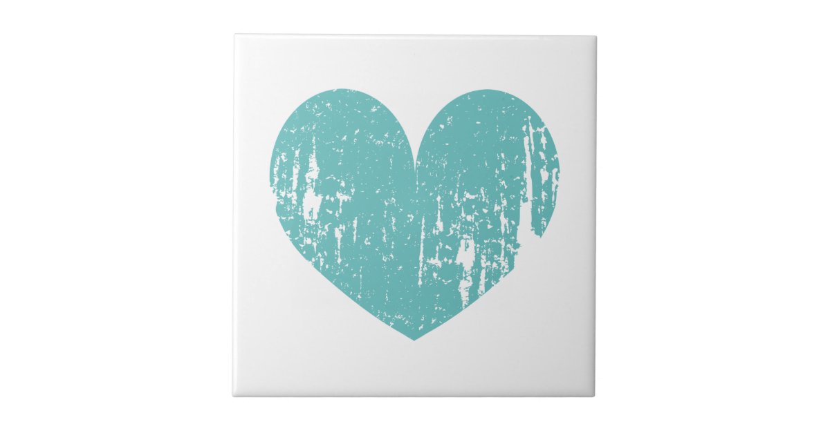 Vintage teal blue heart icon custom ceramic tile | Zazzle