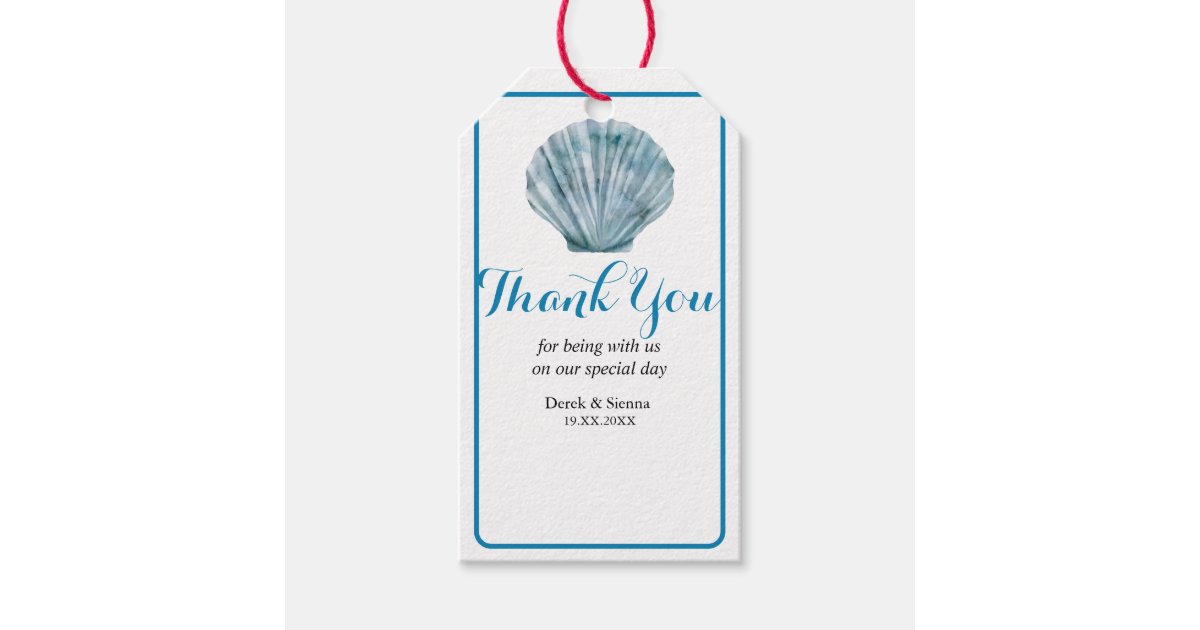Vintage Teal Blue Single Seashell Wedding Gift Tags | Zazzle