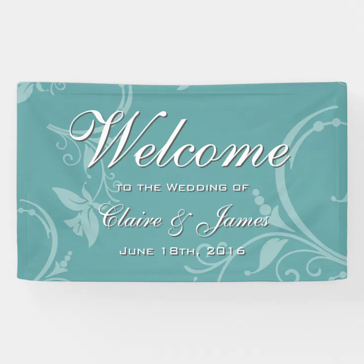Vintage Teal Floral Welcome Wedding Banner | Zazzle
