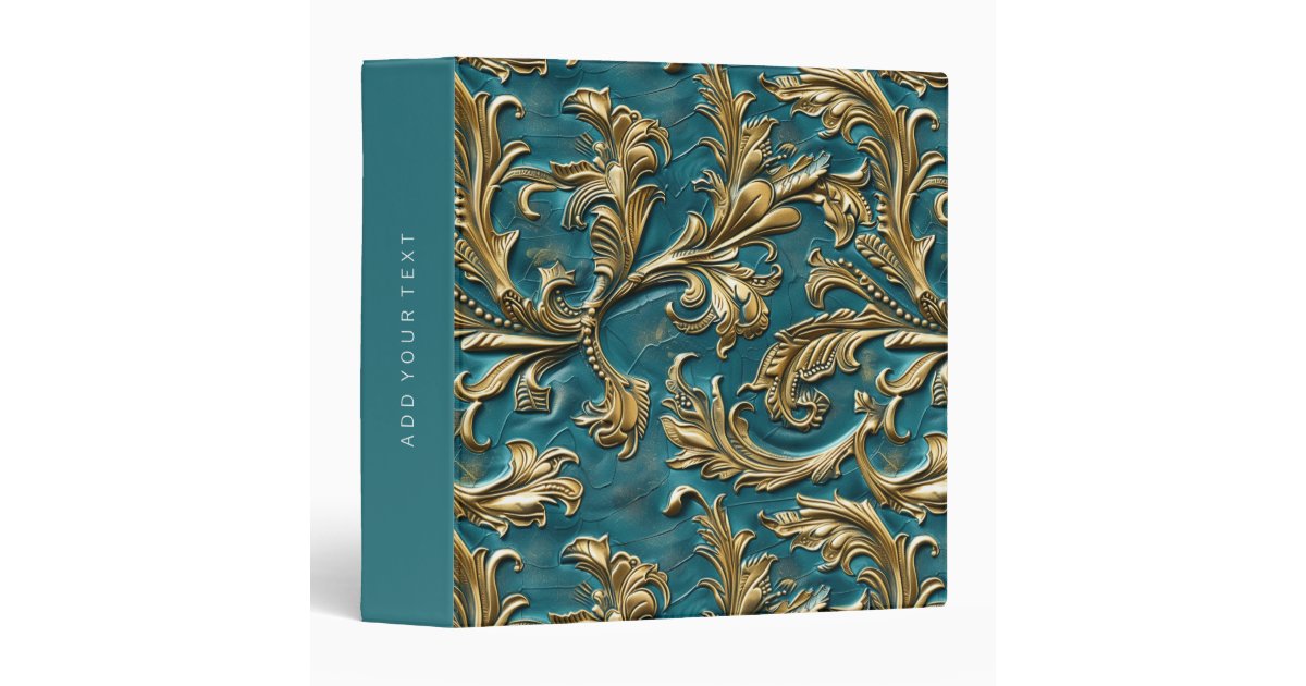 Vintage Teal gold tooled leather 3 Ring Binder | Zazzle