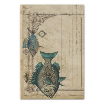 Vintage Teal Steampunk Fish Decoupage Tissue Paper | Zazzle