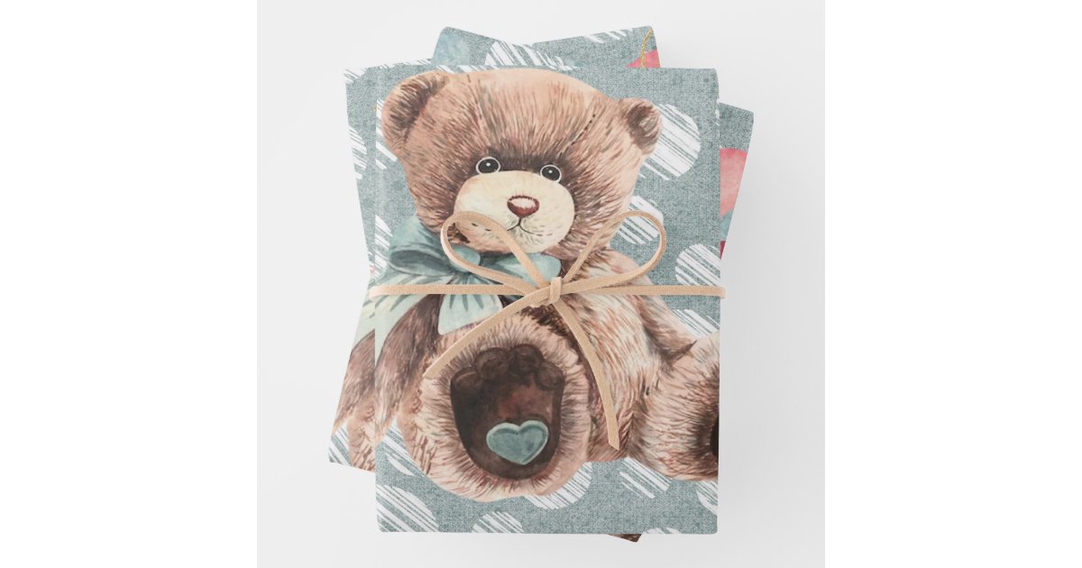 Vintage Teal Truck Teddy Bear Baby Shower Wrapping Paper Sheets | Zazzle