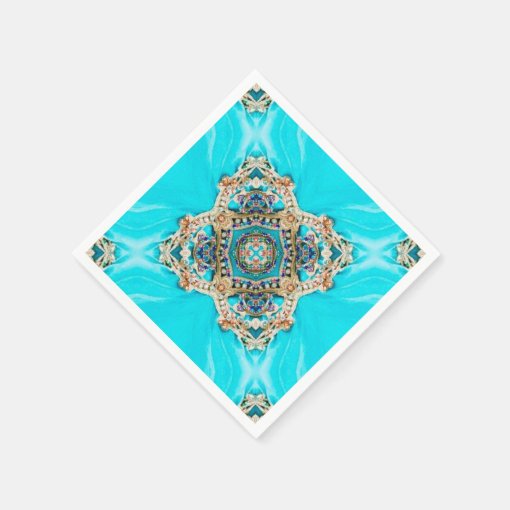 vintage teal turquoise pattern bohemian wedding paper napkins | Zazzle