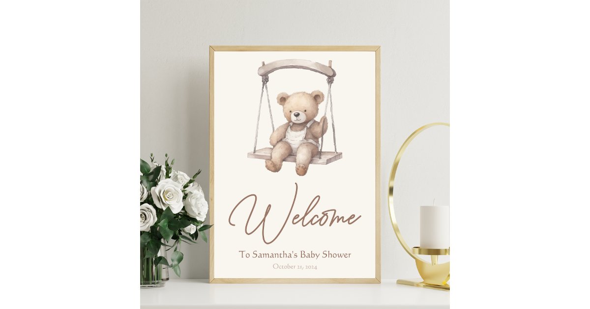 Vintage Teddy Bear Baby Shower Party Welcome Sign | Zazzle