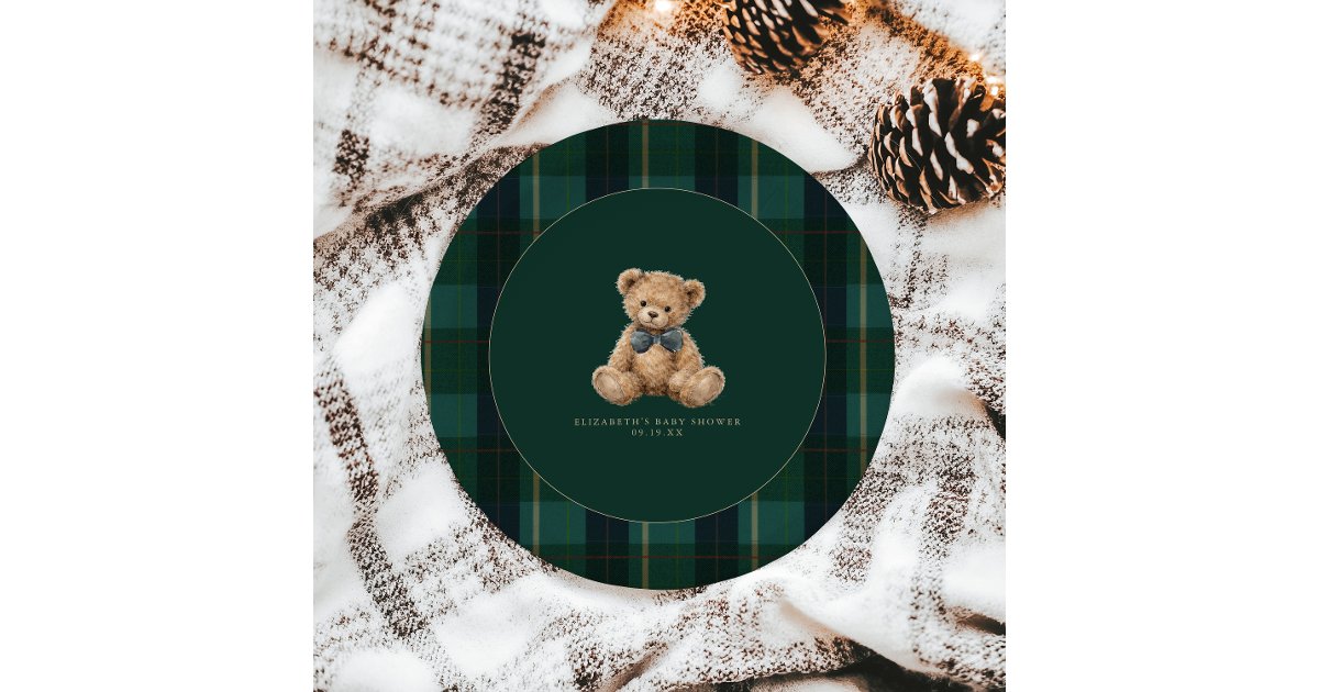 Vintage Teddy Bear Plaid Polo Baby Shower Paper Plates | Zazzle