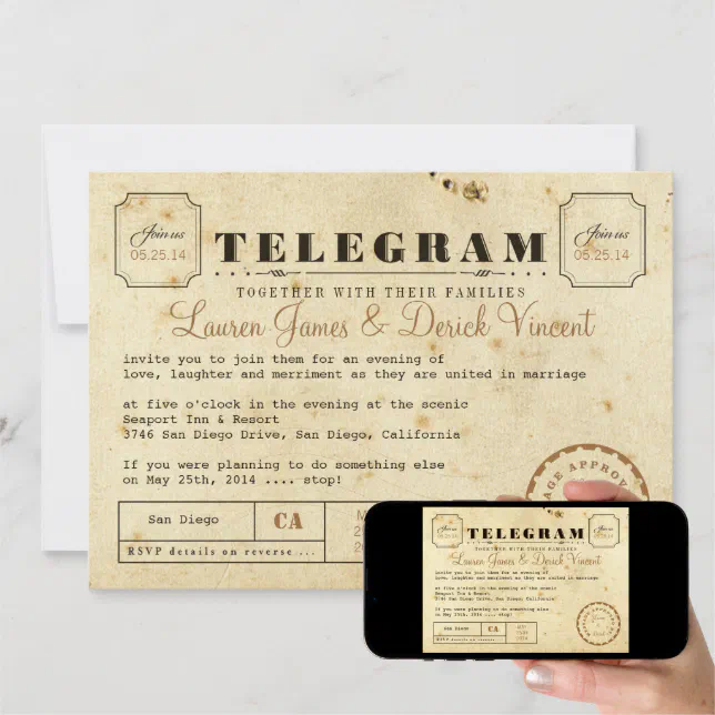 Vintage Telegram Invitation Card | Zazzle
