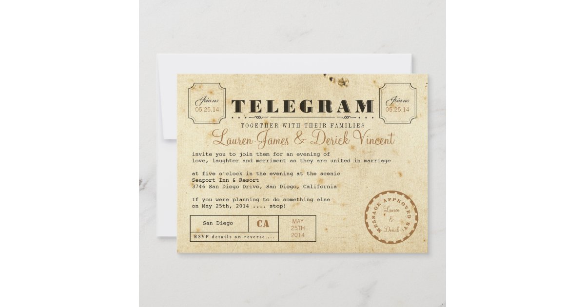 Vintage Telegram Invitation Card | Zazzle