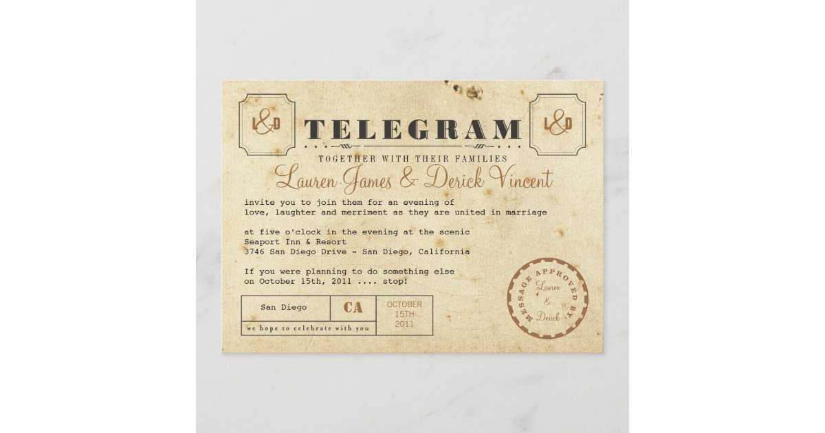 Vintage Telegram Invitation Card | Zazzle.com