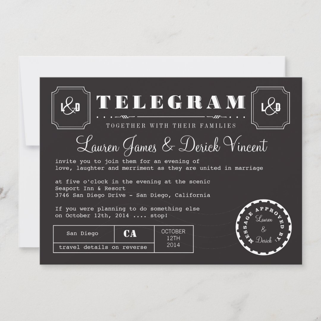 Vintage Telegram Invitation Card in Black | Zazzle