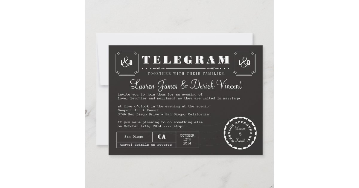 Vintage Telegram Invitation Card in Black | Zazzle