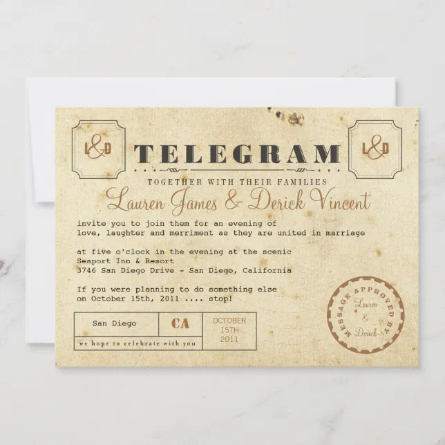 Vintage Telegram Invitation Postcard | Zazzle