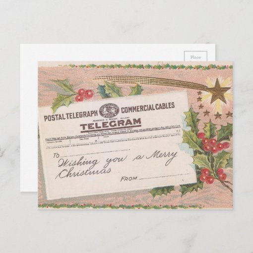 Vintage Telegram Merry Christmas Holiday Postcard | Zazzle