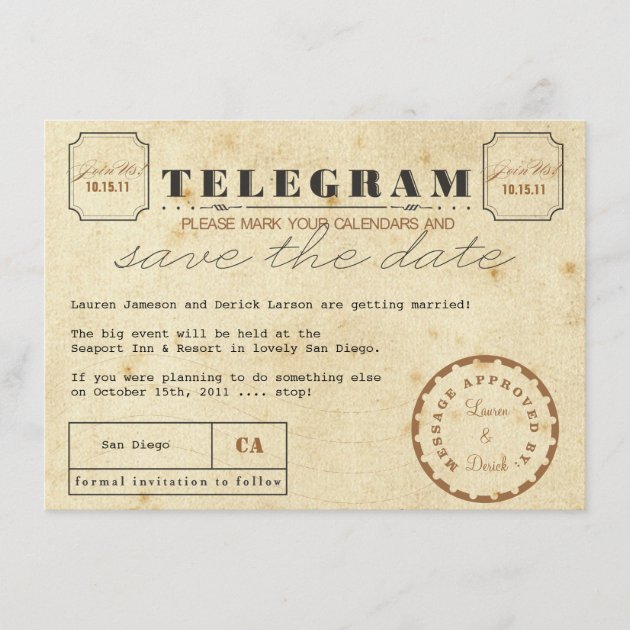 Vintage Telegram Postcard Save the Date | Zazzle.com