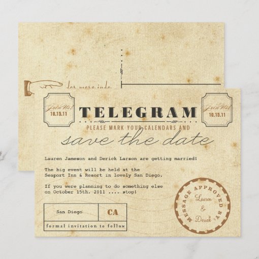Vintage Telegram Postcard Save the Date | Zazzle