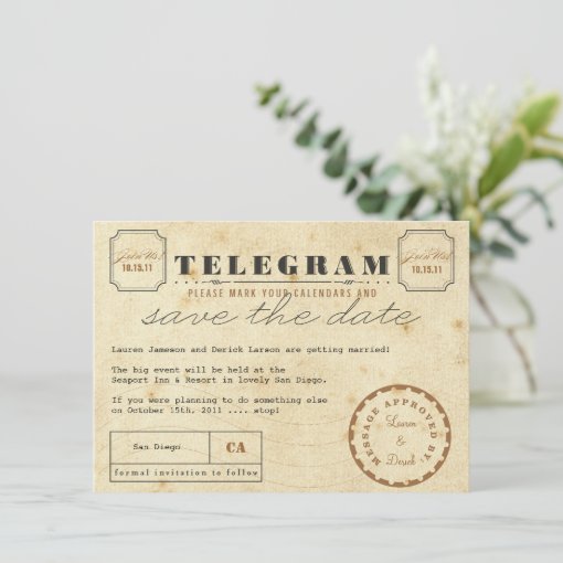 Vintage Telegram Postcard Save the Date | Zazzle