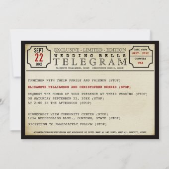 Vintage Telegram Style Wedding Invitation | Zazzle