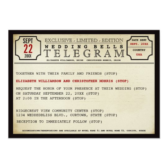 Vintage Telegram Style Wedding Invitation | Zazzle.com