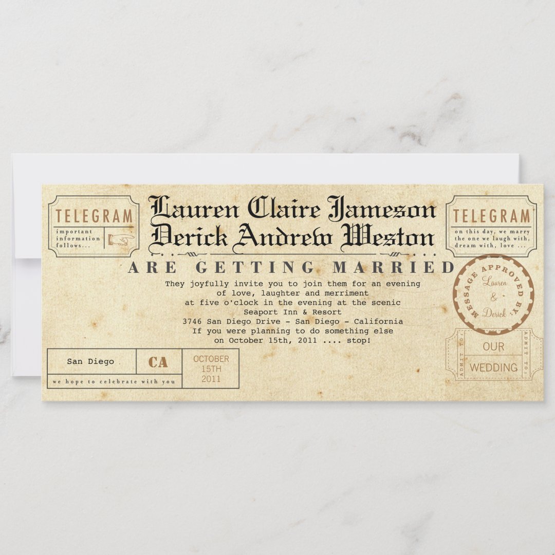 Vintage Telegram Tea Length Invitation | Zazzle