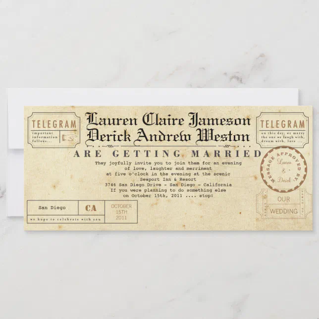 Vintage Telegram Tea Length Invitation | Zazzle