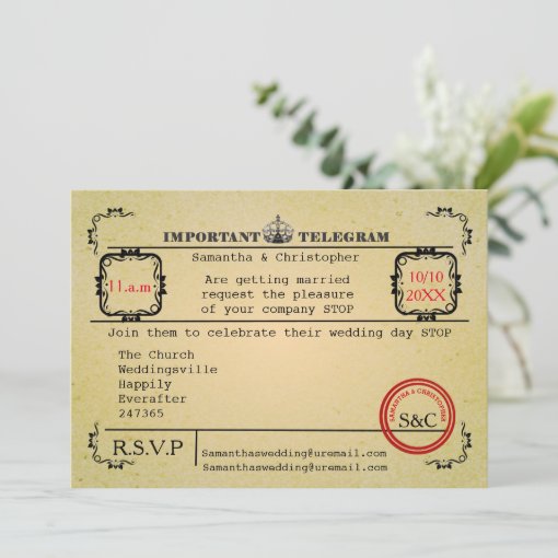 Vintage telegram wedding invitation | Zazzle