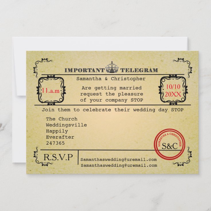 Vintage telegram wedding invitation | Zazzle