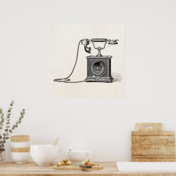 Vintage Telephones Illustration Phone Retro Phones Poster | Zazzle