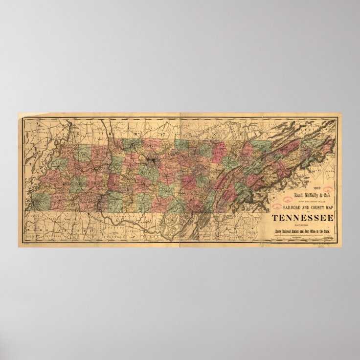 Vintage Tennessee Railroad Map (1888) Poster | Zazzle