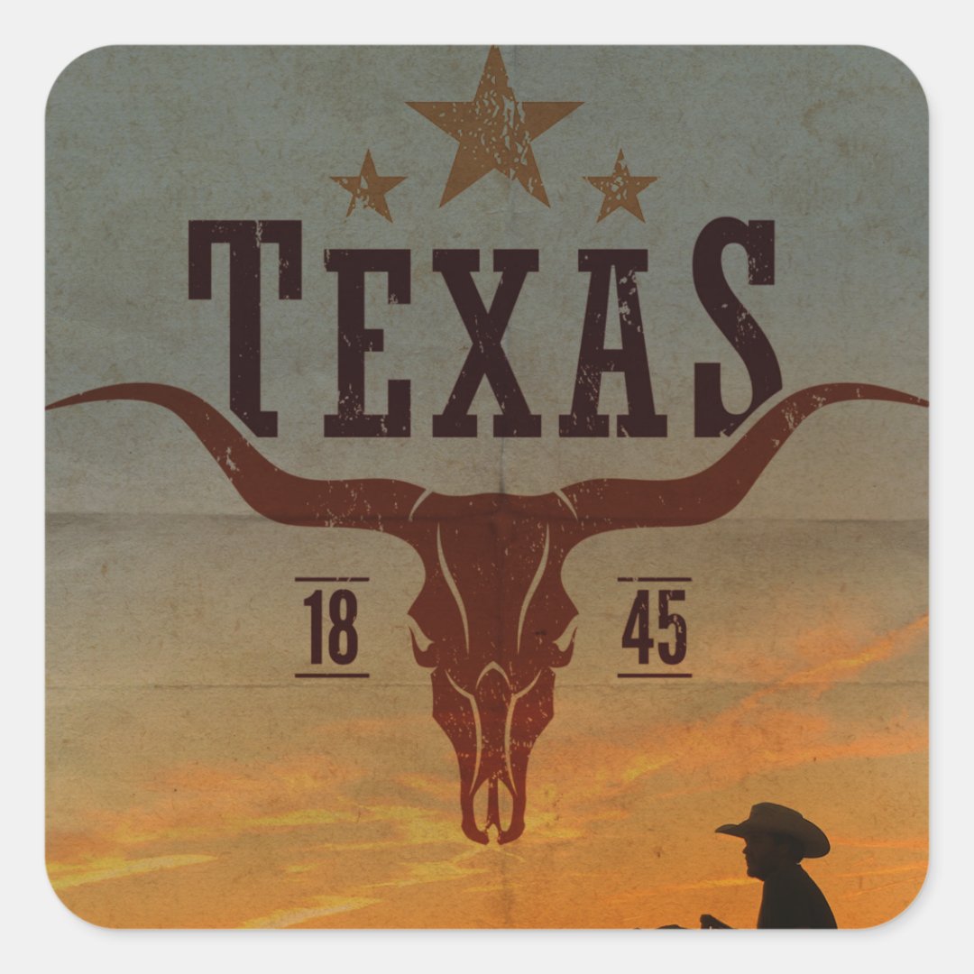 Vintage Texas Cowboy Square Sticker | Zazzle