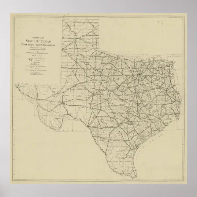 Vintage Texas Highway Map (1919) Poster | Zazzle