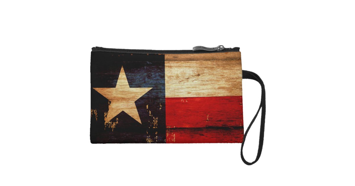 Vintage Texas State Flag in Rustic Wooden Grunge Wristlet Wallet | Zazzle