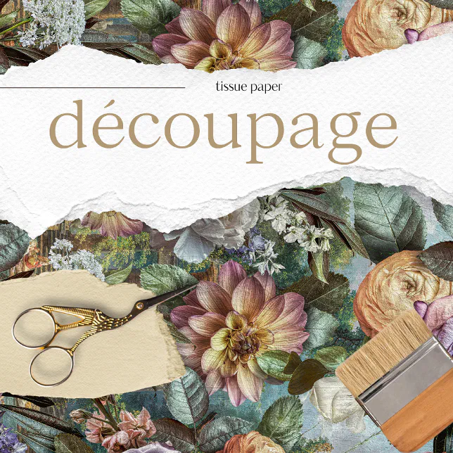 Vintage Texture Rustic Floral Decoupage Tissue Paper | Zazzle