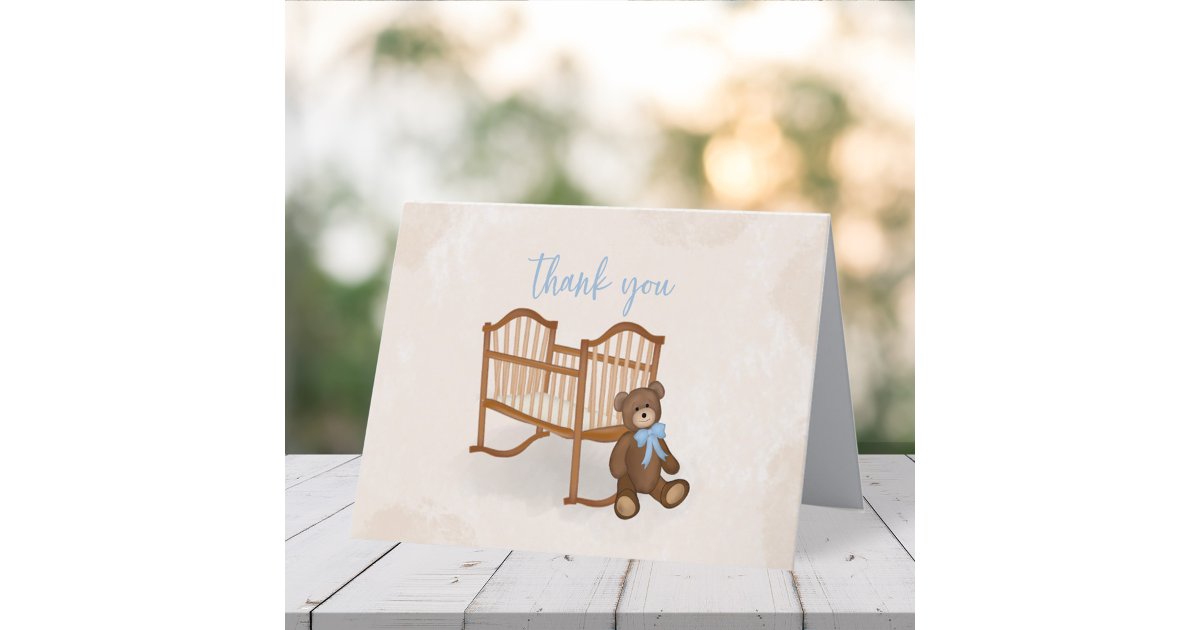 Vintage Thank You Baby Blue Teddy Bear Cute Simple | Zazzle