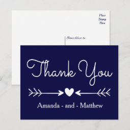 Vintage Thank You Navy Blue & White Heart & Arrows Postcard | Zazzle