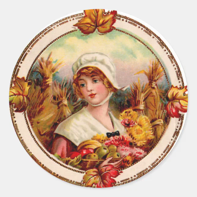Vintage Thanksgiving Classic Round Sticker | Zazzle