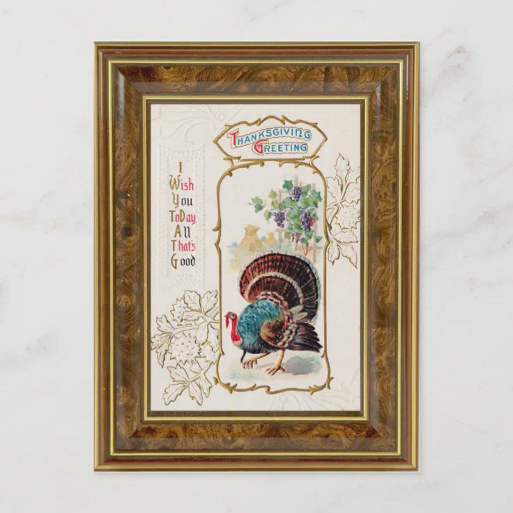 Vintage Thanksgiving Greeting & Turkey Postcard | Zazzle
