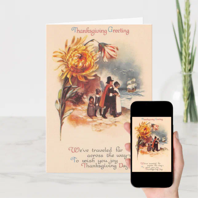 Vintage Thanksgiving Pilgrims Greeting Card | Zazzle