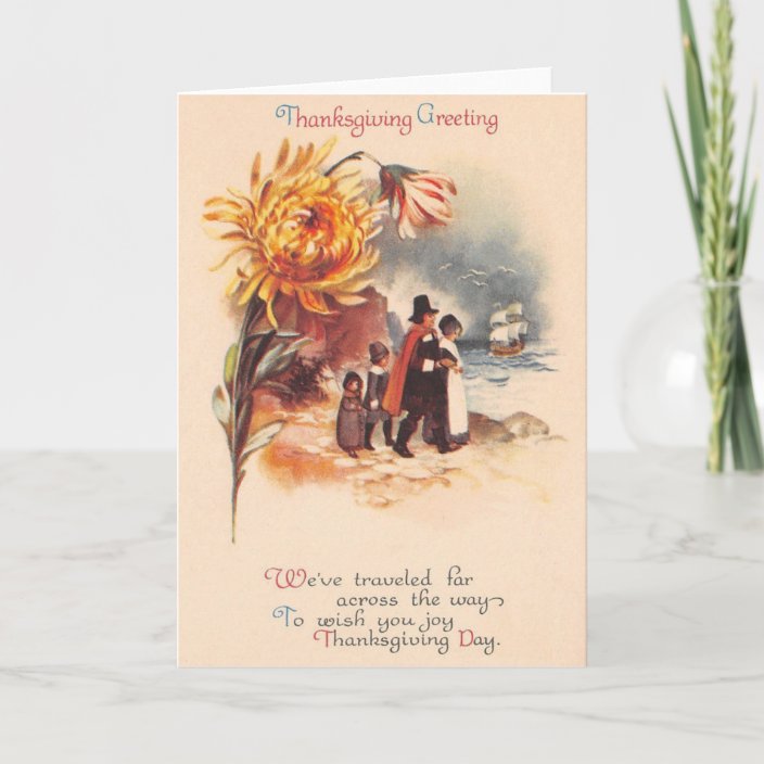 Vintage Thanksgiving Pilgrims Greeting Card | Zazzle
