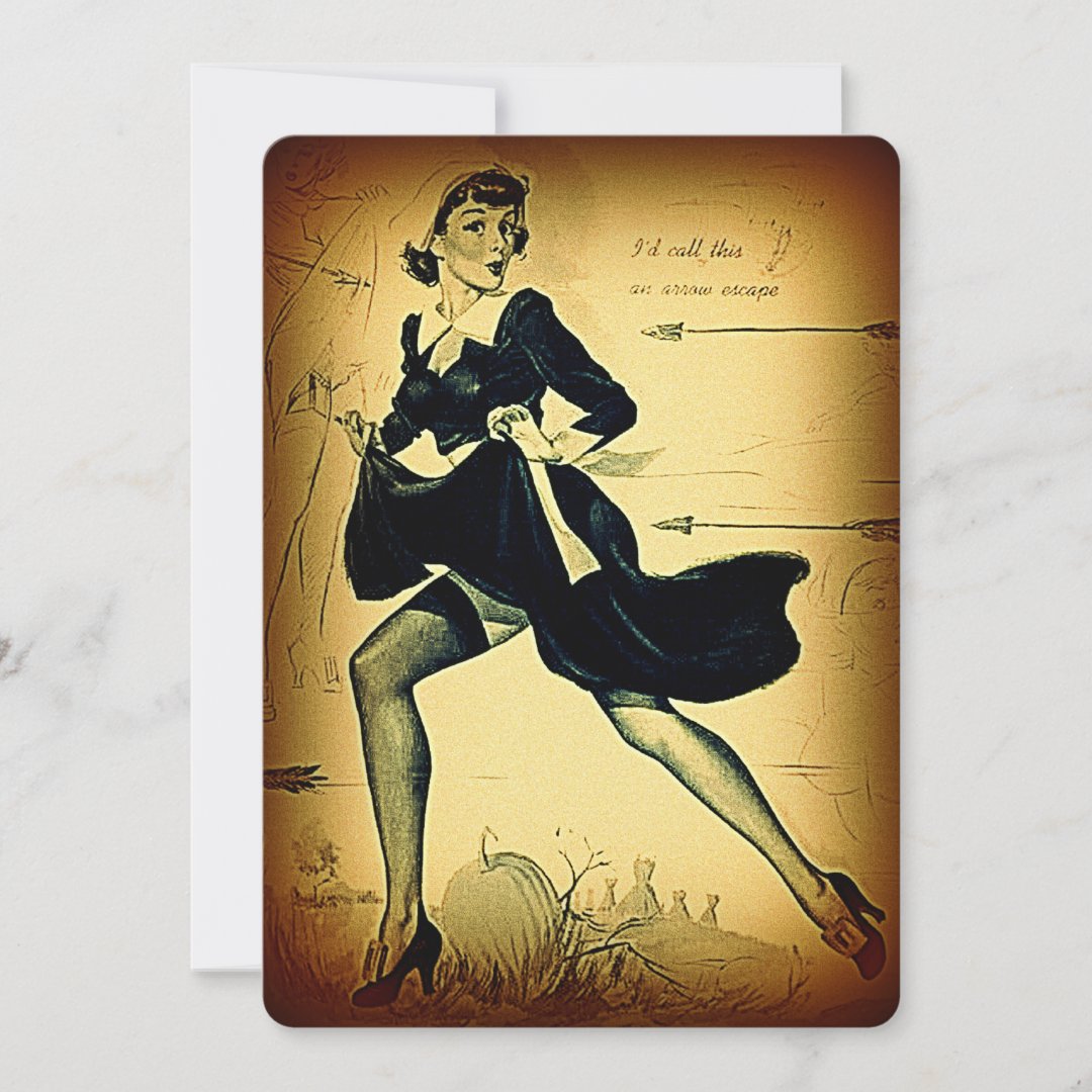 Vintage Thanksgiving Quaker Pilgrim Pin Up Girl Holiday Card | Zazzle