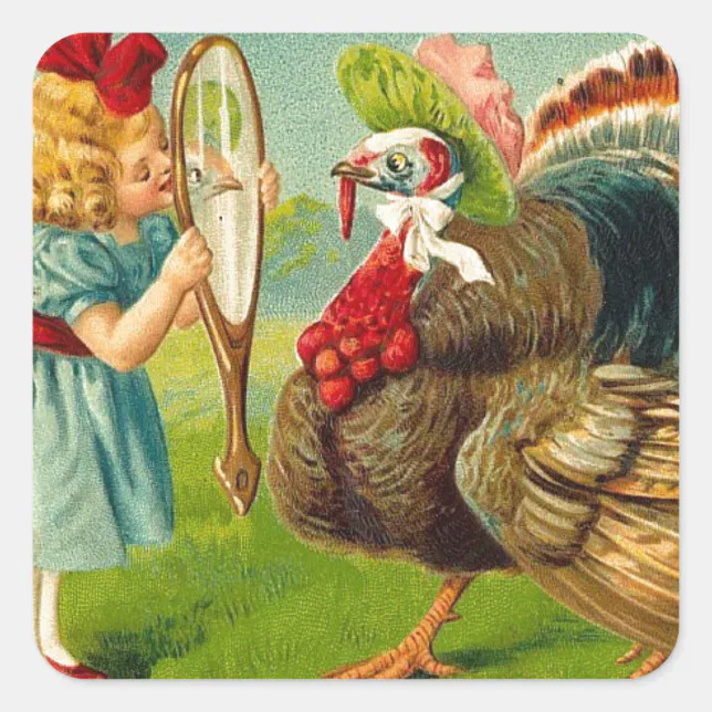 Vintage Thanksgiving Square Sticker | Zazzle