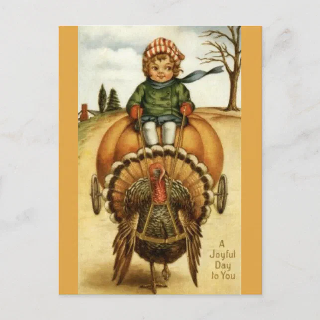 Vintage Thanksgiving Turkey Cart Image Postcard | Zazzle