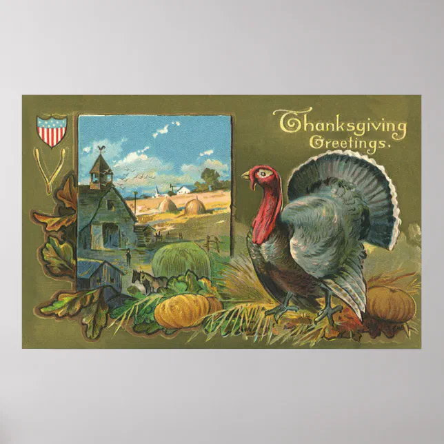 Vintage Thanksgiving, Turkey on the Farm Poster | Zazzle