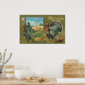 Vintage Thanksgiving, Turkey on the Farm Poster | Zazzle