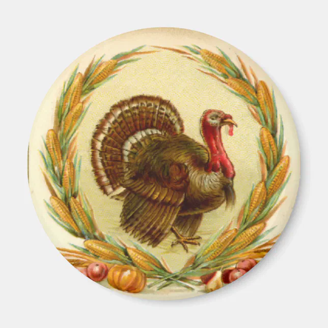 Vintage Thanksgiving Turkey Round Magnet | Zazzle