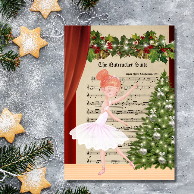 Vintage The Nutcracker Sheet Music Ballerina Dance Holiday Card | Zazzle