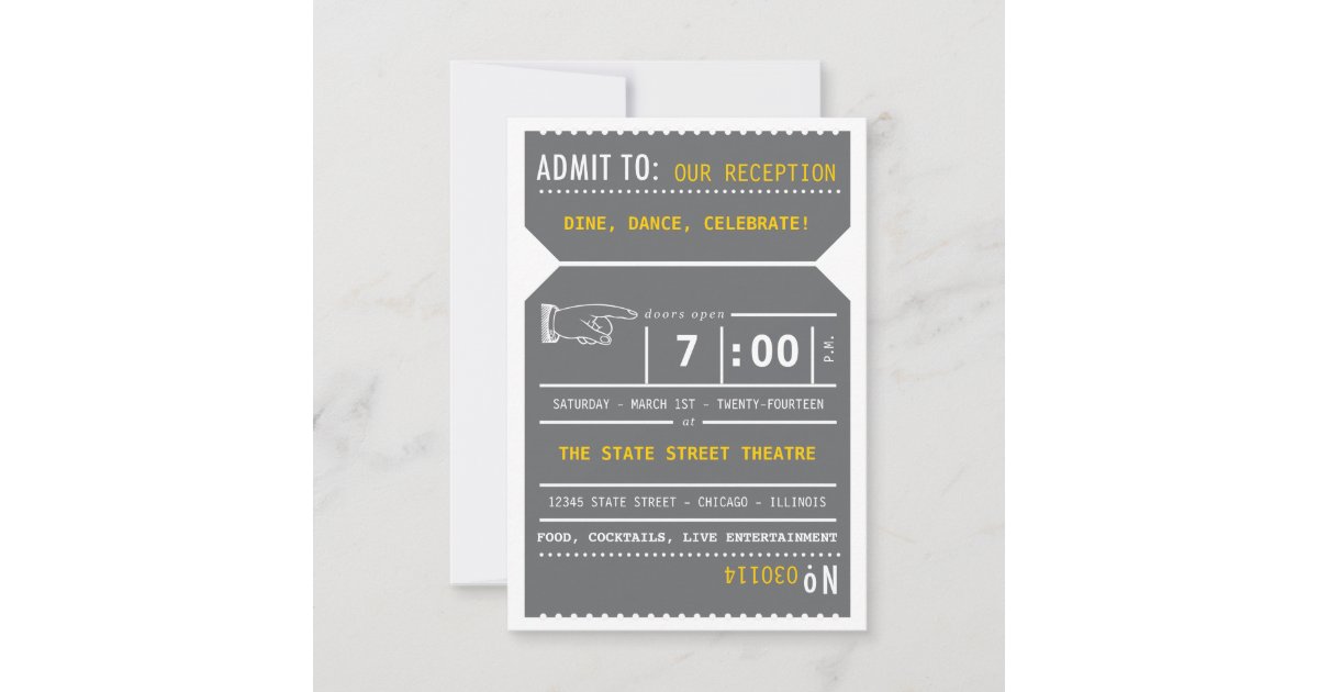 Vintage Theater Ticket Insert in Gray and Yellow Invitation | Zazzle
