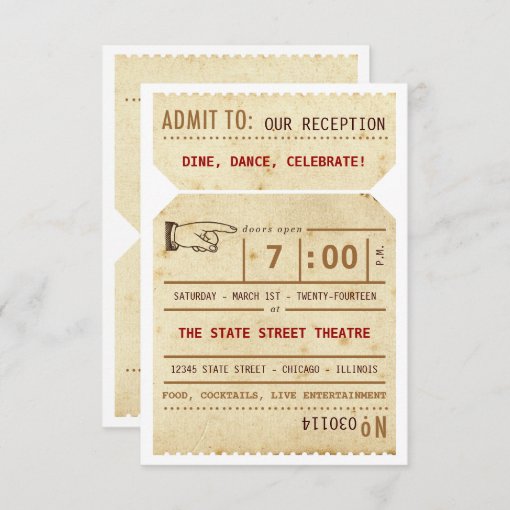 Vintage Theater Ticket Reception Insert Card | Zazzle