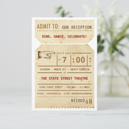 Vintage Theater Ticket Reception Insert Card | Zazzle
