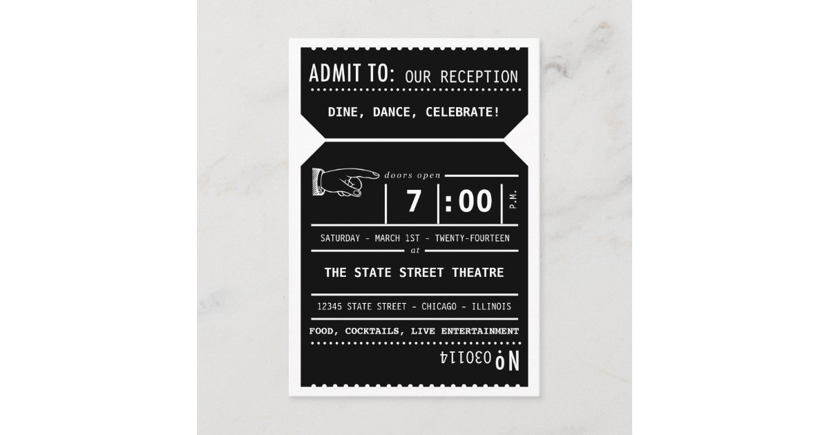 Vintage Theater Ticket Reception Insert in Black | Zazzle